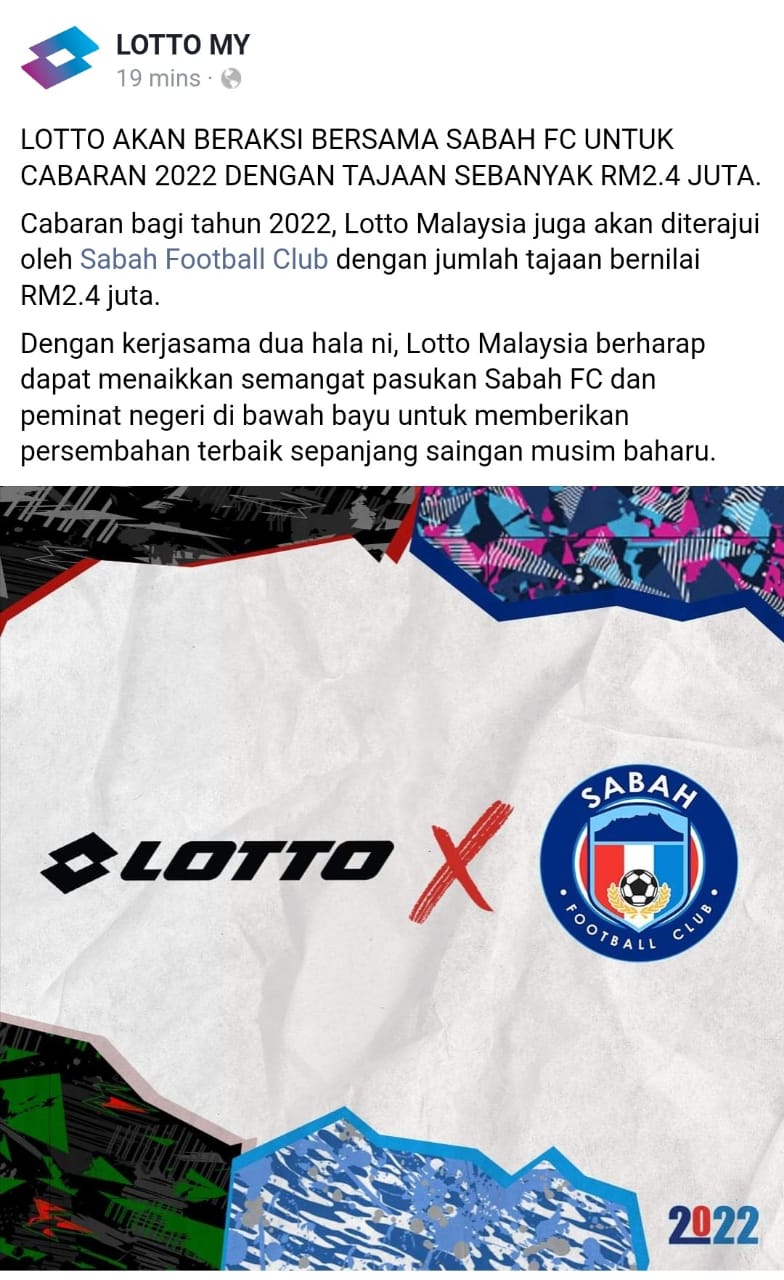 Sabah Dapat Tajaan Lotto RM2.4 Juta, Kedah Diberikan RM1.1 Juta Semusim ...